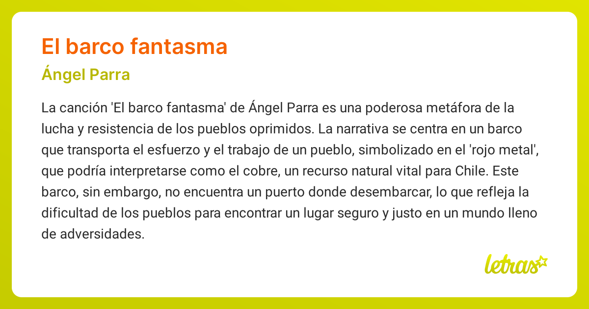 Significado de la canción EL BARCO FANTASMA (Ángel Parra) - LETRAS.COM