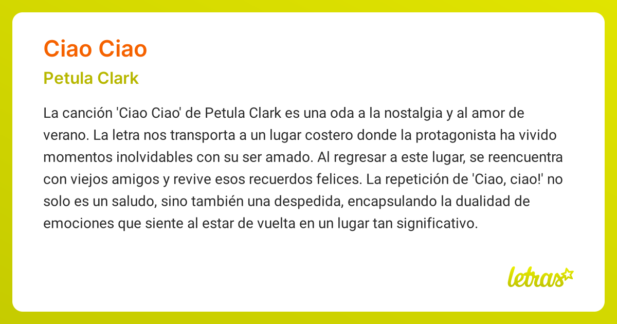 Significado de la canción CIAO CIAO (Petula Clark) - LETRAS.COM