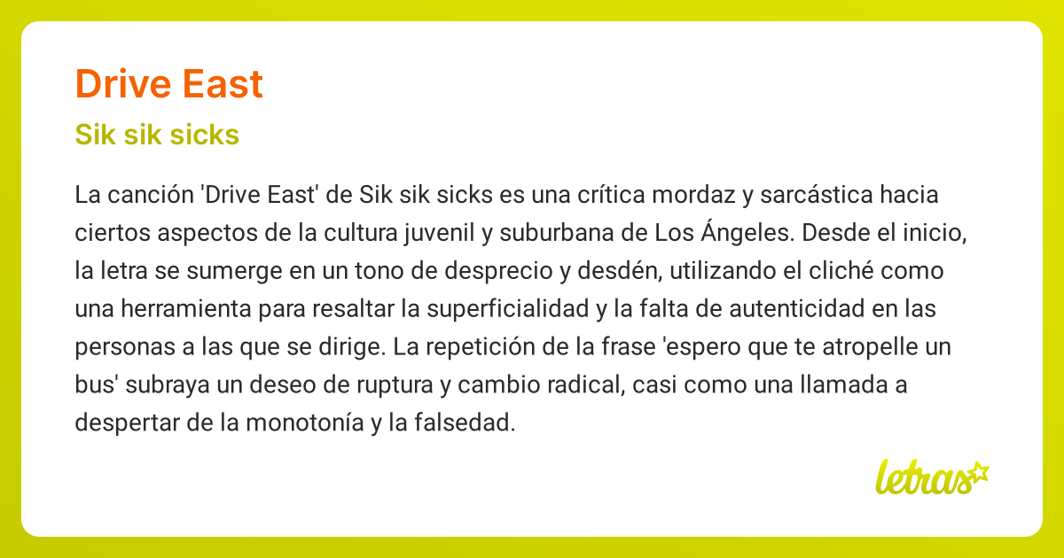 Significado de la canción DRIVE EAST (Sik sik sicks) - LETRAS.COM