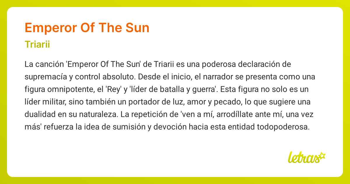 Significado de la canción EMPEROR OF THE SUN (Triarii) - LETRAS.COM