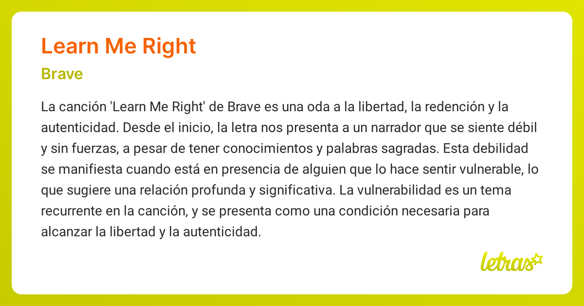 Significado de la canción LEARN ME RIGHT (Brave) - LETRAS.COM