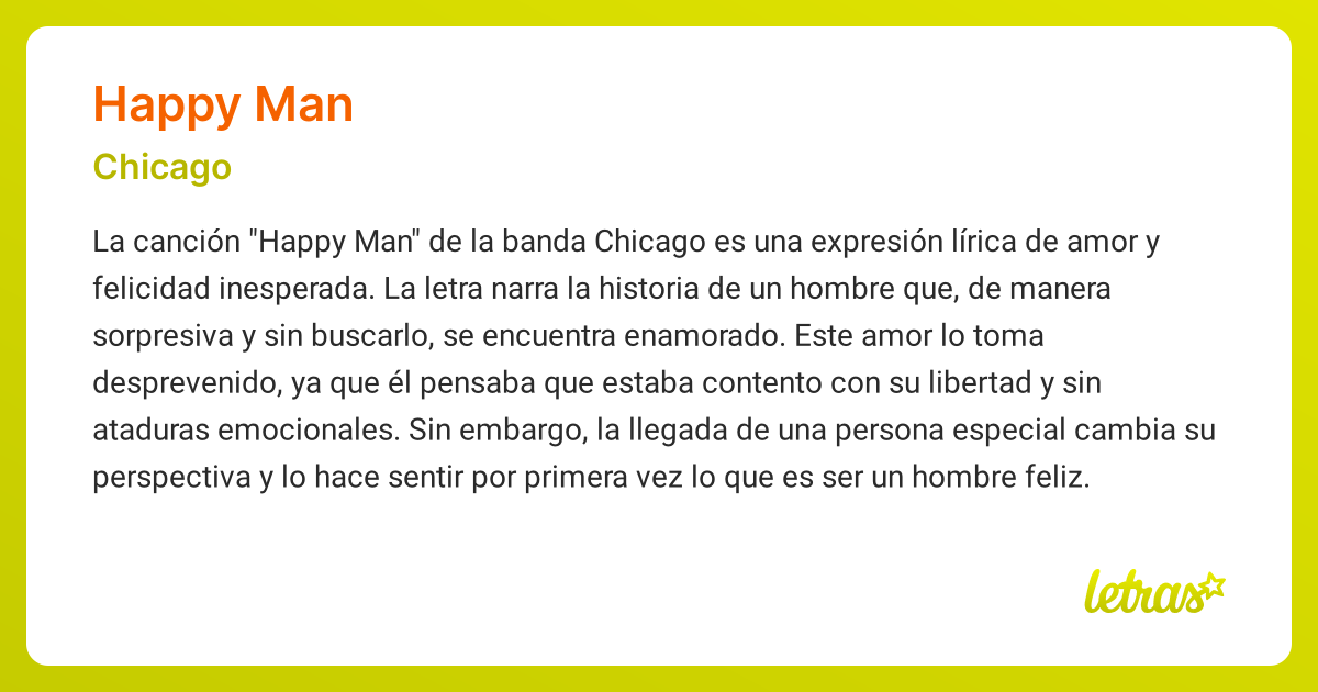 Significado de la canción HAPPY MAN (Chicago) - LETRAS.COM