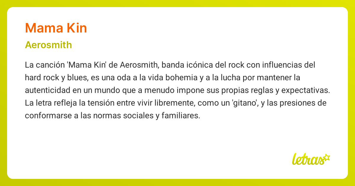 Significado de la canción MAMA KIN (Aerosmith) - LETRAS.COM