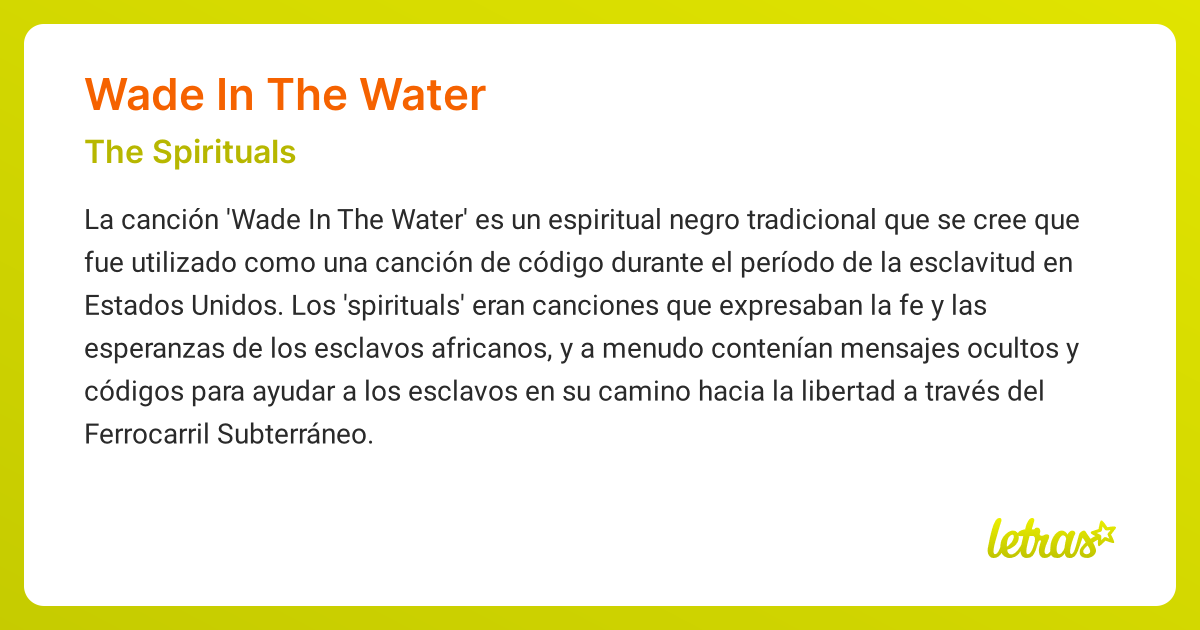 Significado de la canción WADE IN THE WATER (The Spirituals) - LETRAS.COM