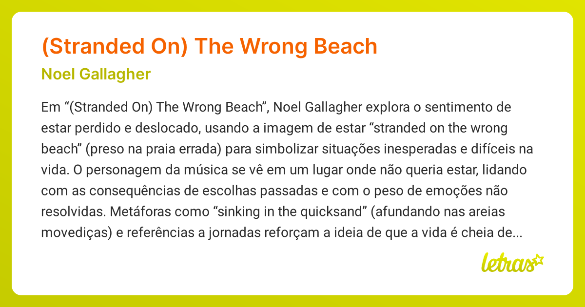Significado da música (STRANDED ON) THE WRONG BEACH (Noel Gallagher ...