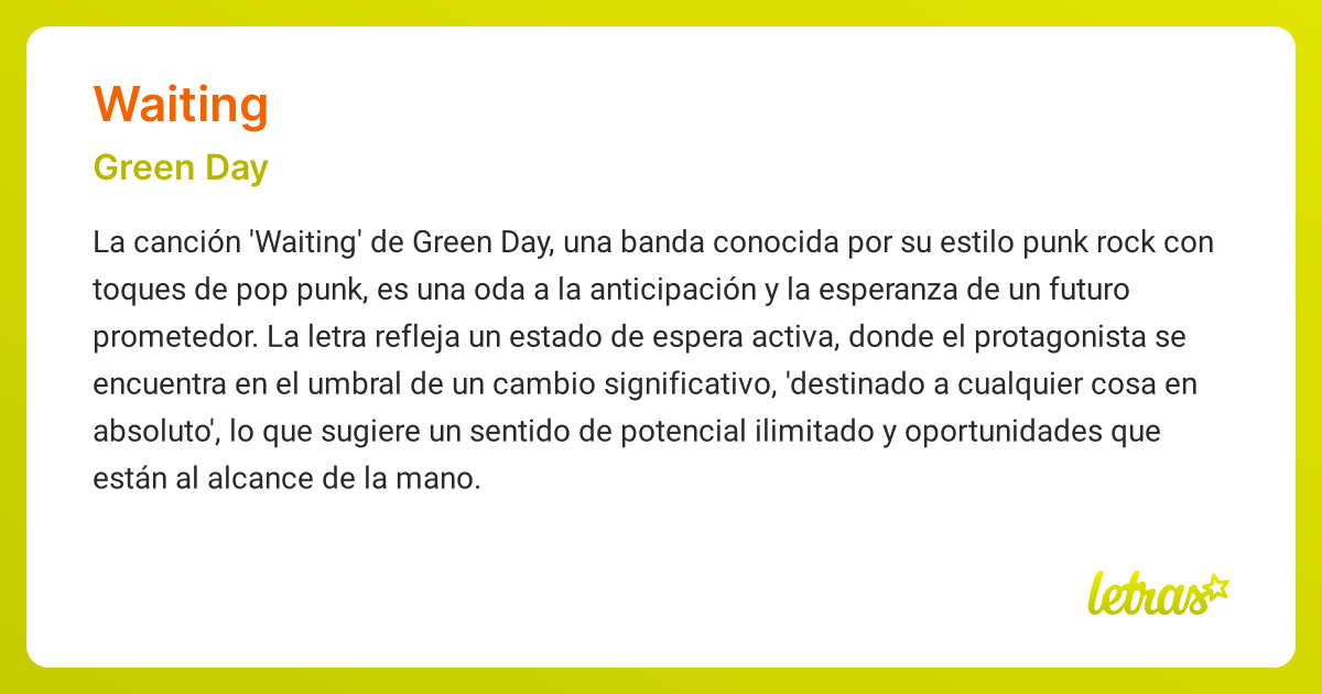 Significado de la canción WAITING (Green Day) - LETRAS.COM