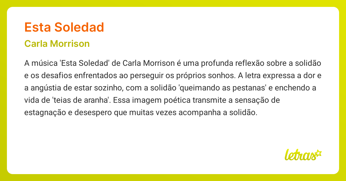 Significado da música ESTA SOLEDAD (Carla Morrison) - LETRAS.MUS.BR