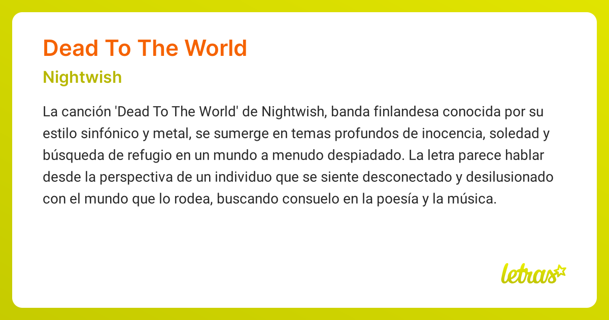 Significado de la canción DEAD TO THE WORLD (Nightwish) - LETRAS.COM
