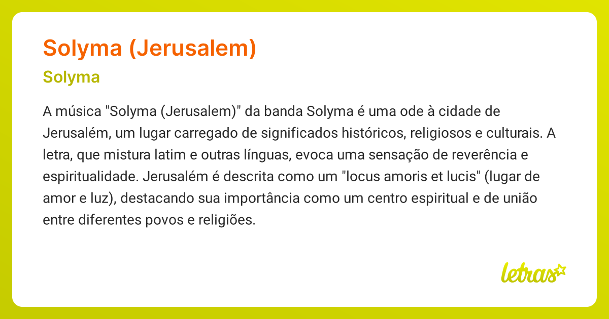 Significado da música SOLYMA (JERUSALEM) (Solyma) - LETRAS.MUS.BR