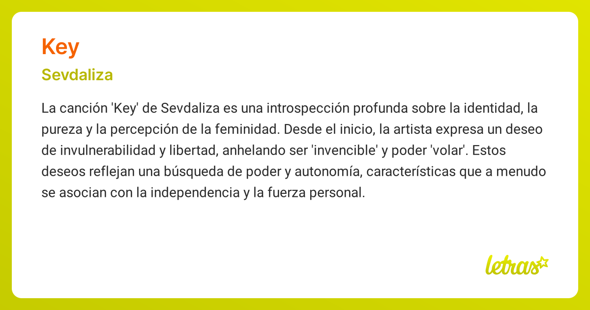 Significado de la canción KEY (Sevdaliza) - LETRAS.COM
