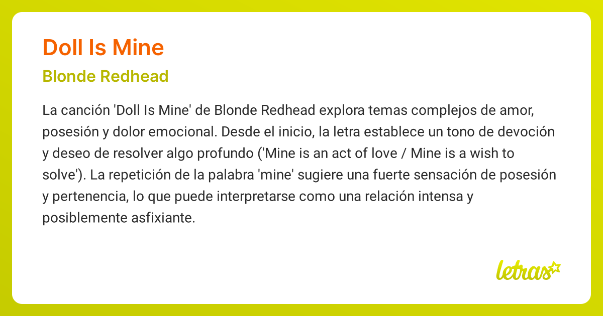 Significado de la canción DOLL IS MINE (Blonde Redhead) - LETRAS.COM
