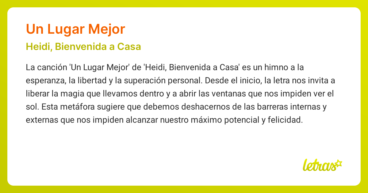 Significado de la canción UN LUGAR MEJOR (Heidi, Bienvenida a Casa ...