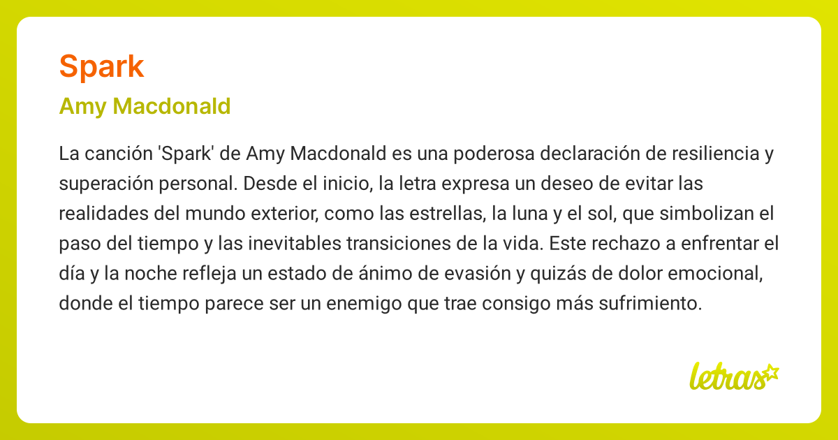 Significado de la canción SPARK (Amy Macdonald) - LETRAS.COM