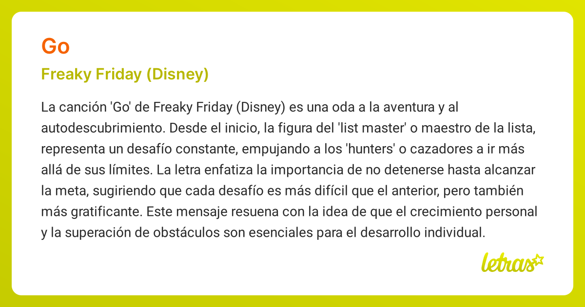 Significado de la canción GO (Freaky Friday (Disney)) - LETRAS.COM
