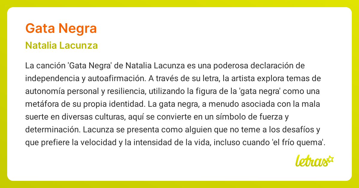 Significado de la canción GATA NEGRA (Natalia Lacunza) - LETRAS.COM