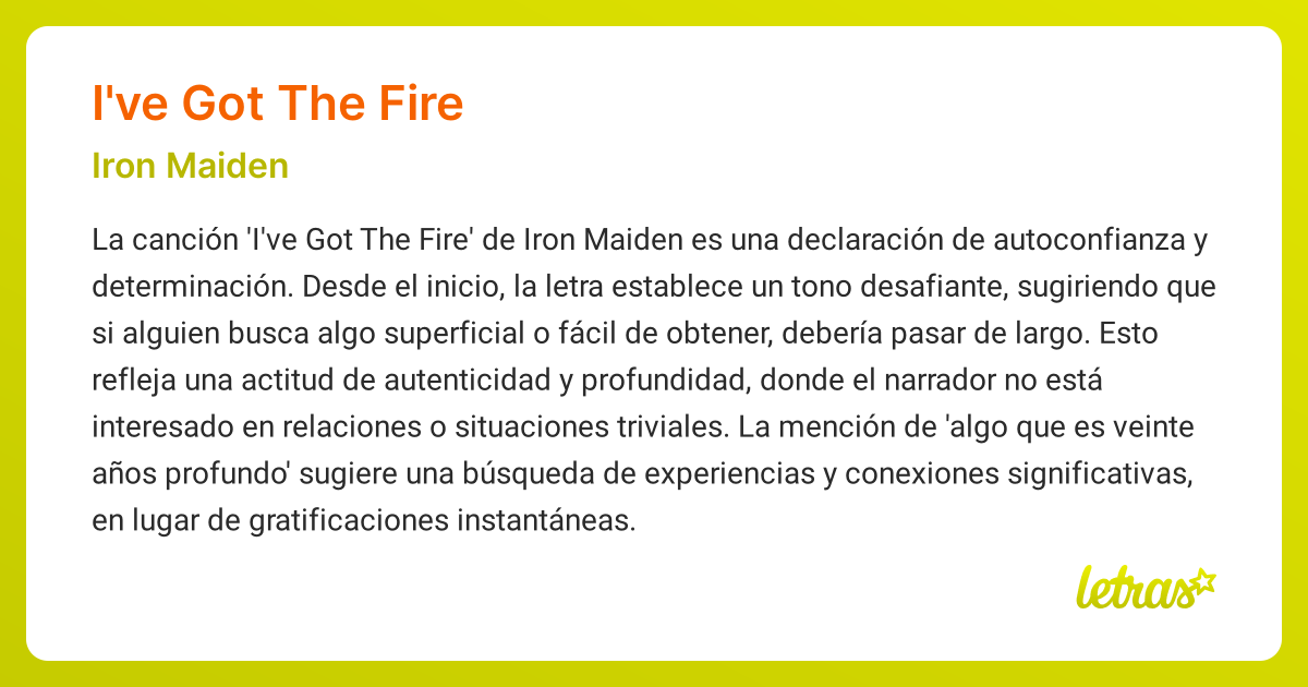 Significado de la canción I'VE GOT THE FIRE (Iron Maiden) - LETRAS.COM