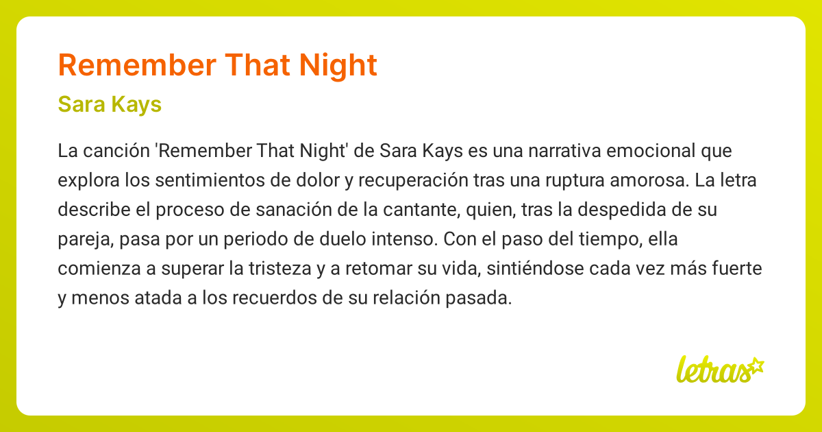 Significado de la canción REMEMBER THAT NIGHT (Sara Kays) - LETRAS.COM