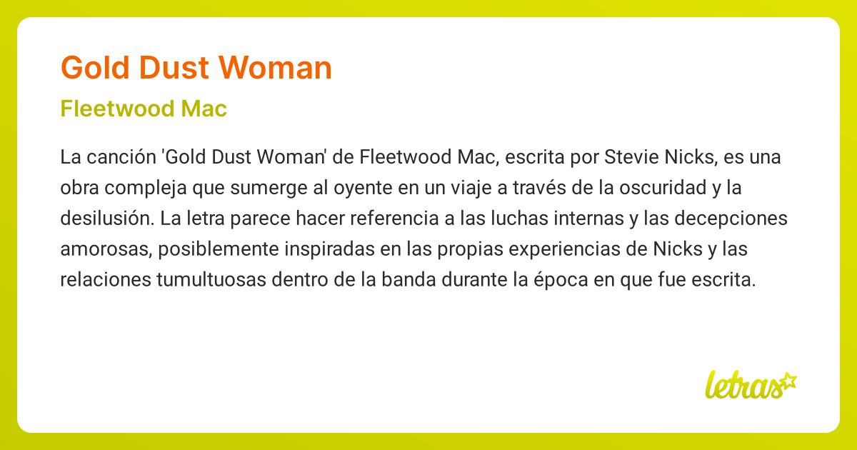 Significado de la canción GOLD DUST WOMAN (Fleetwood Mac) - LETRAS.COM