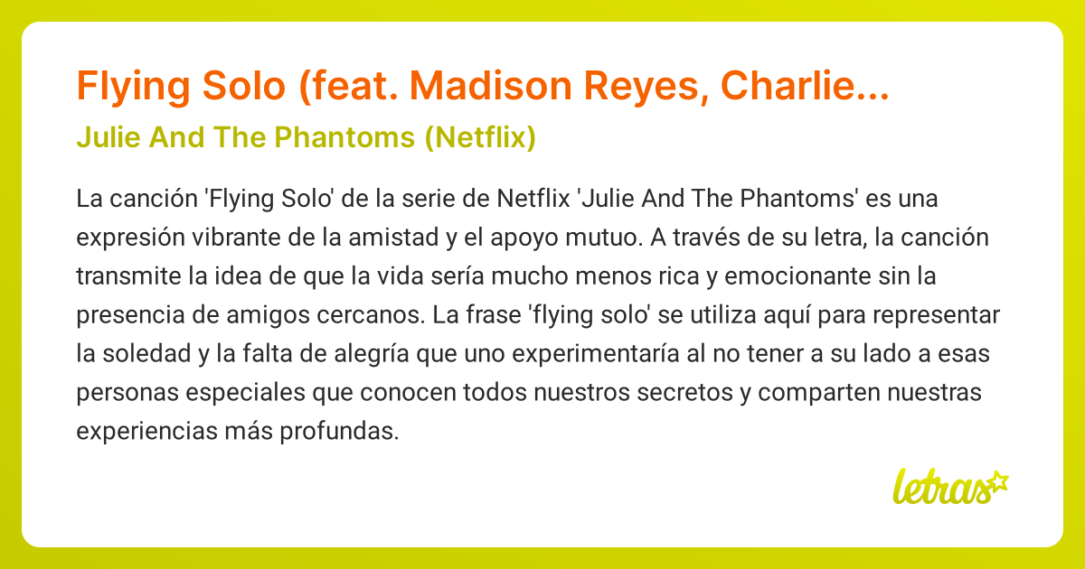 Significado de la canción Flying Solo (feat. Madison Reyes, Charlie ...