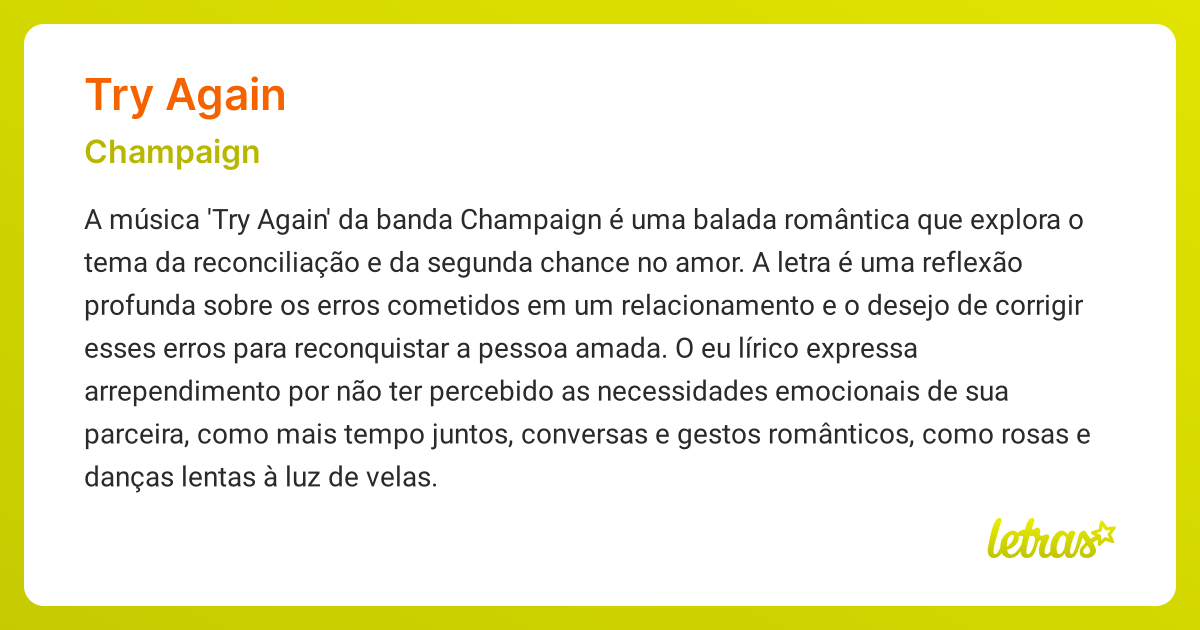 Significado da música TRY AGAIN (Champaign) - LETRAS.MUS.BR