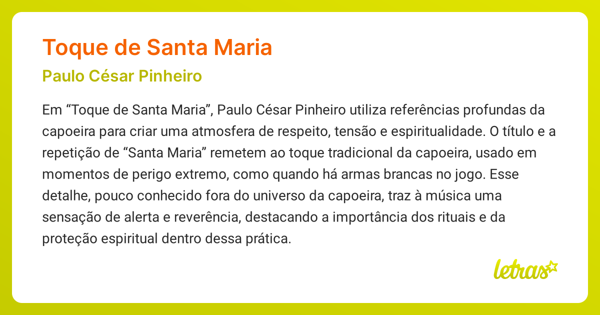 Significado da música TOQUE DE SANTA MARIA (Paulo César Pinheiro ...