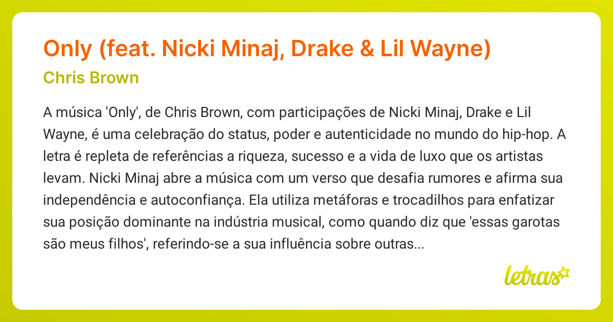 Significado da música Only (feat. Nicki Minaj, Drake & Lil Wayne ...