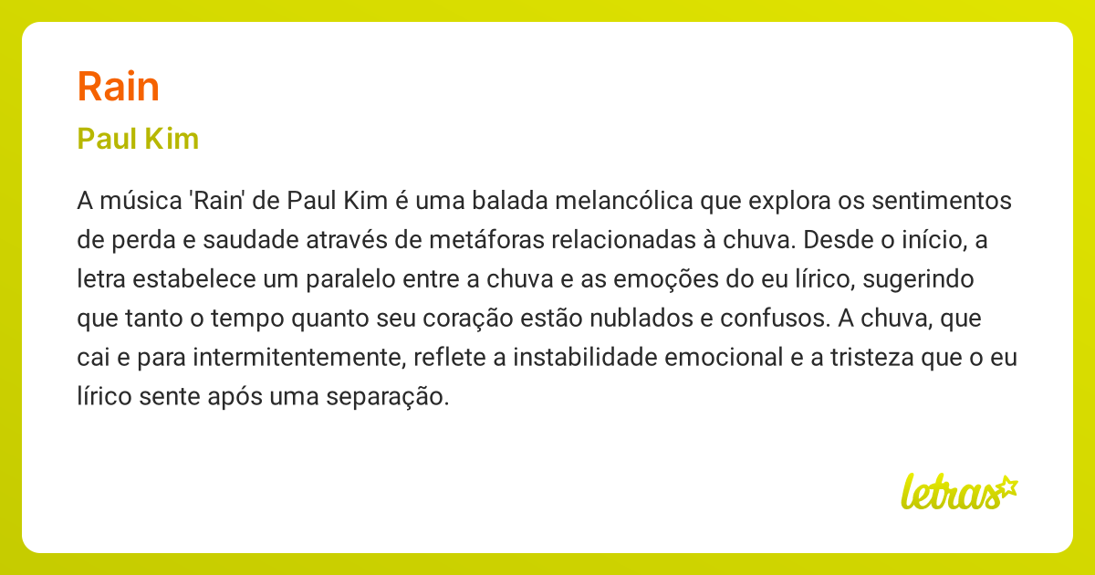 Significado da música RAIN (Paul Kim) - LETRAS.MUS.BR