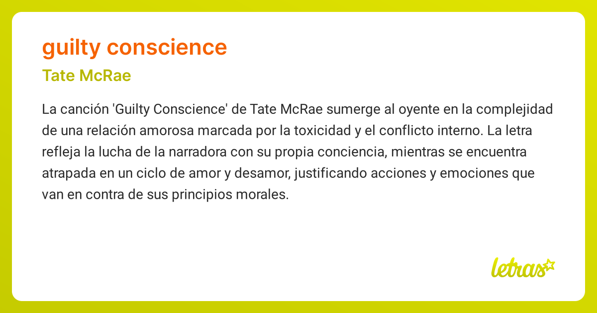 Significado de la canción GUILTY CONSCIENCE (Tate McRae) - LETRAS.COM