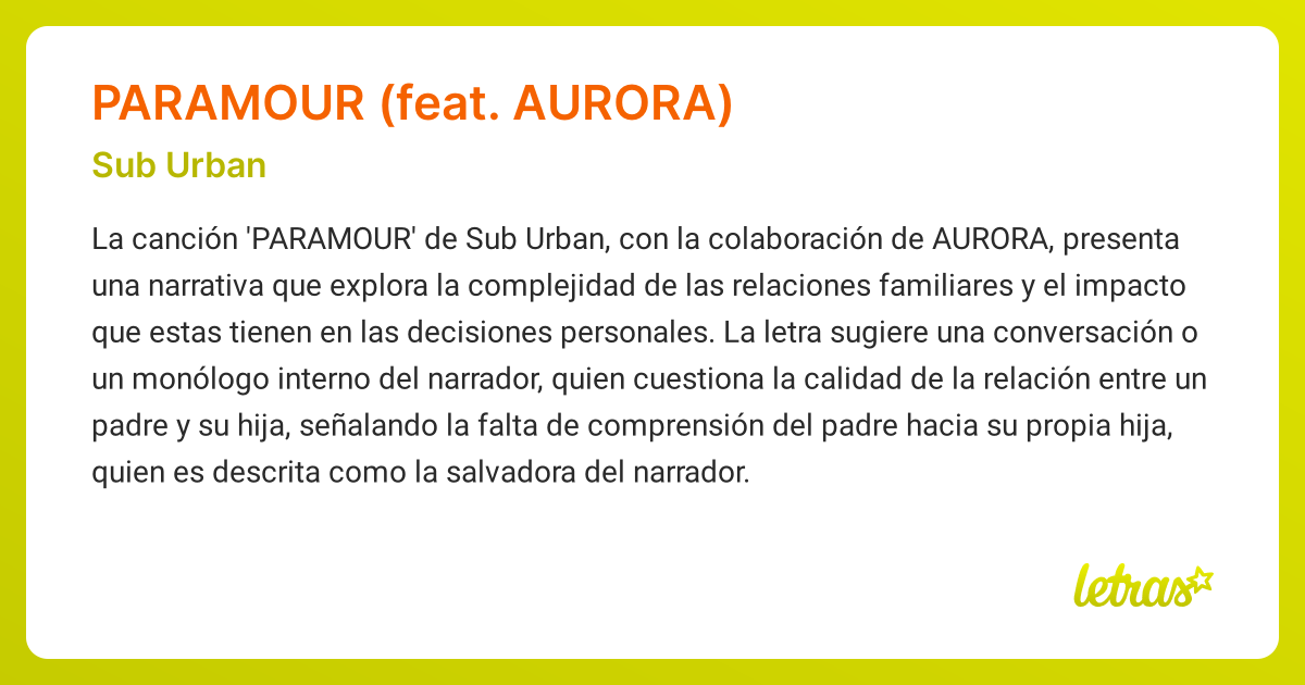 Significado de la canción PARAMOUR (FEAT. AURORA) (Sub Urban) - LETRAS.COM
