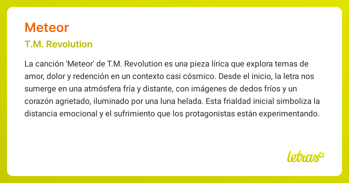 Significado de la canción METEOR (T.M. Revolution) - LETRAS.COM