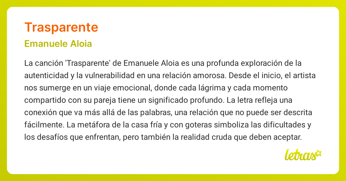 Significado de la canción TRASPARENTE (Emanuele Aloia) - LETRAS.COM