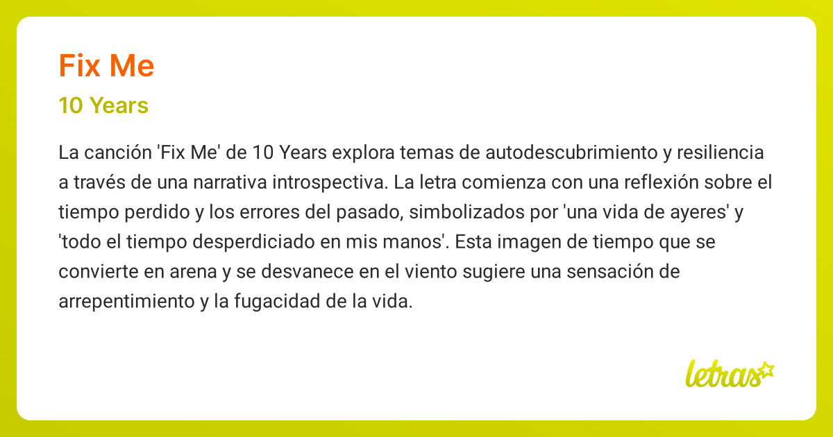 Significado de la canción FIX ME (10 Years) - LETRAS.COM