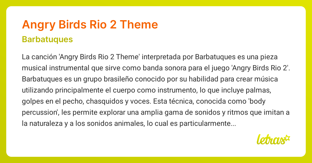 Significado de la canción ANGRY BIRDS RIO 2 THEME (Barbatuques ...