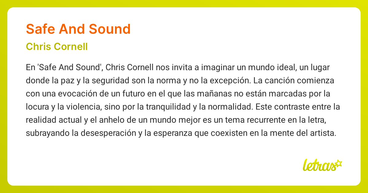 Significado de la canción SAFE AND SOUND (Chris Cornell) - LETRAS.COM