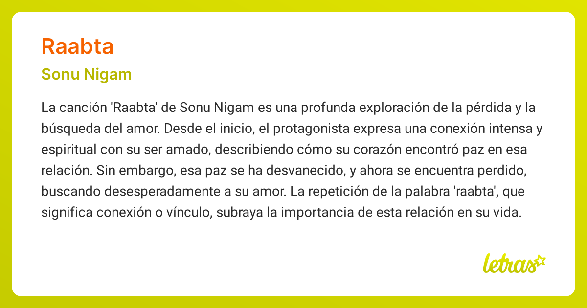 Significado de la canción RAABTA (Sonu Nigam) - LETRAS.COM