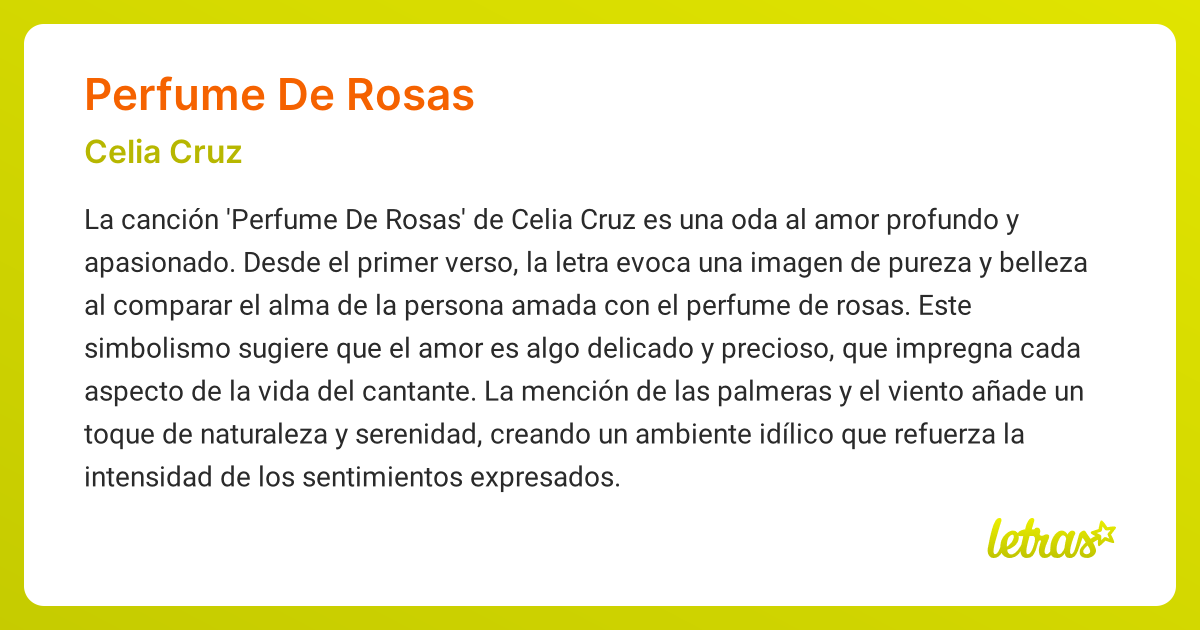 Significado de la canción PERFUME DE ROSAS (Celia Cruz) - LETRAS.COM