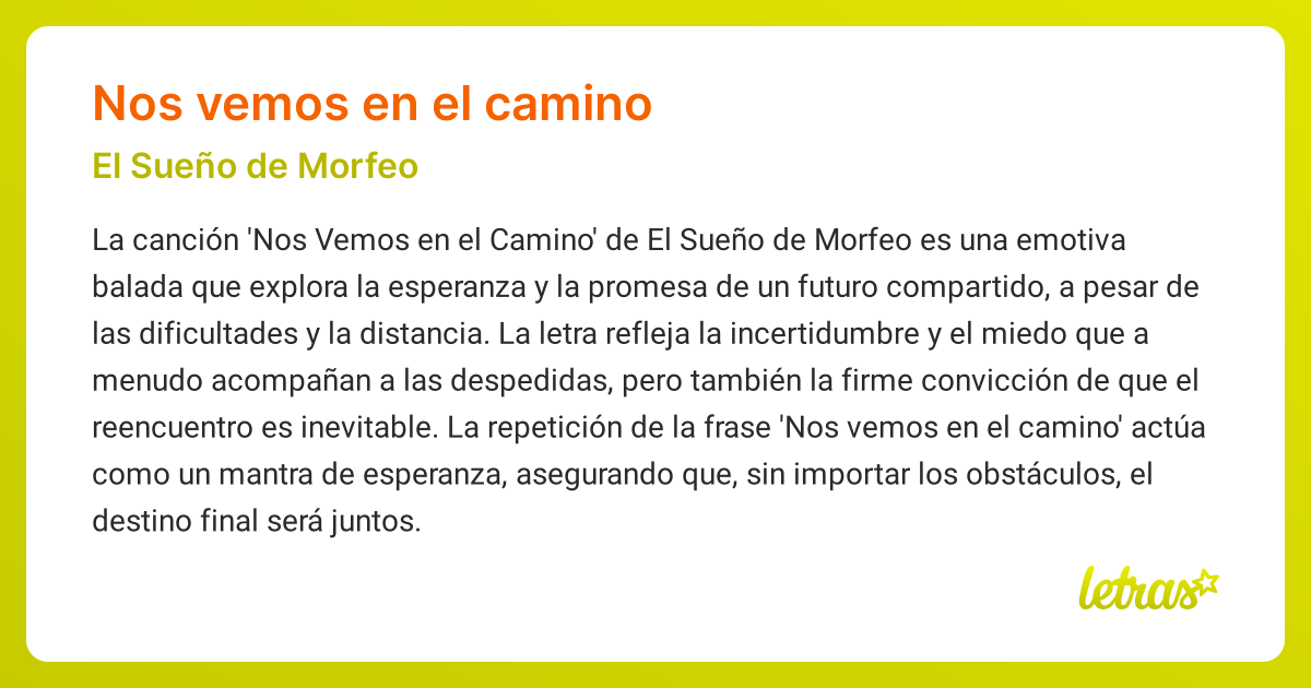 Significado de la canción NOS VEMOS EN EL CAMINO (El Sueño de Morfeo ...