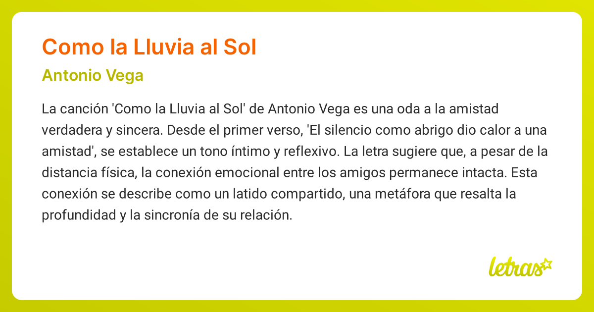 Significado de la canción COMO LA LLUVIA AL SOL (Antonio Vega) - LETRAS.COM