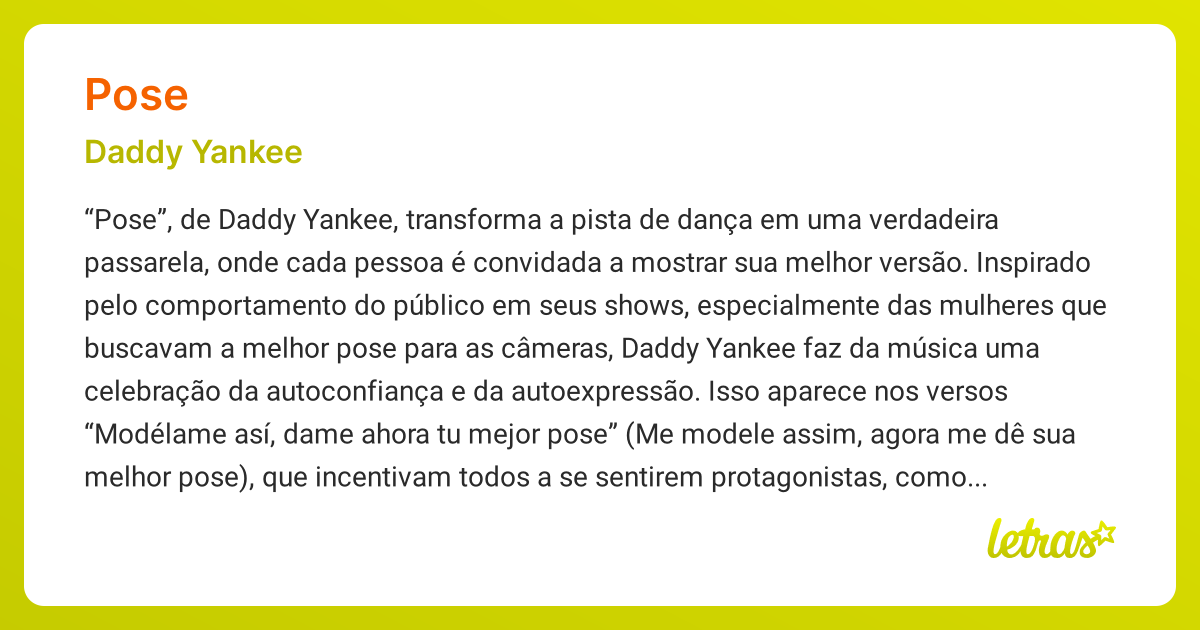Significado da música POSE (Daddy Yankee) - LETRAS.MUS.BR
