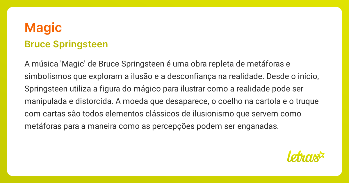 Significado da música MAGIC (Bruce Springsteen) - LETRAS.MUS.BR