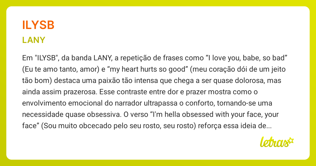 Significado da música ILYSB (LANY) - LETRAS.MUS.BR