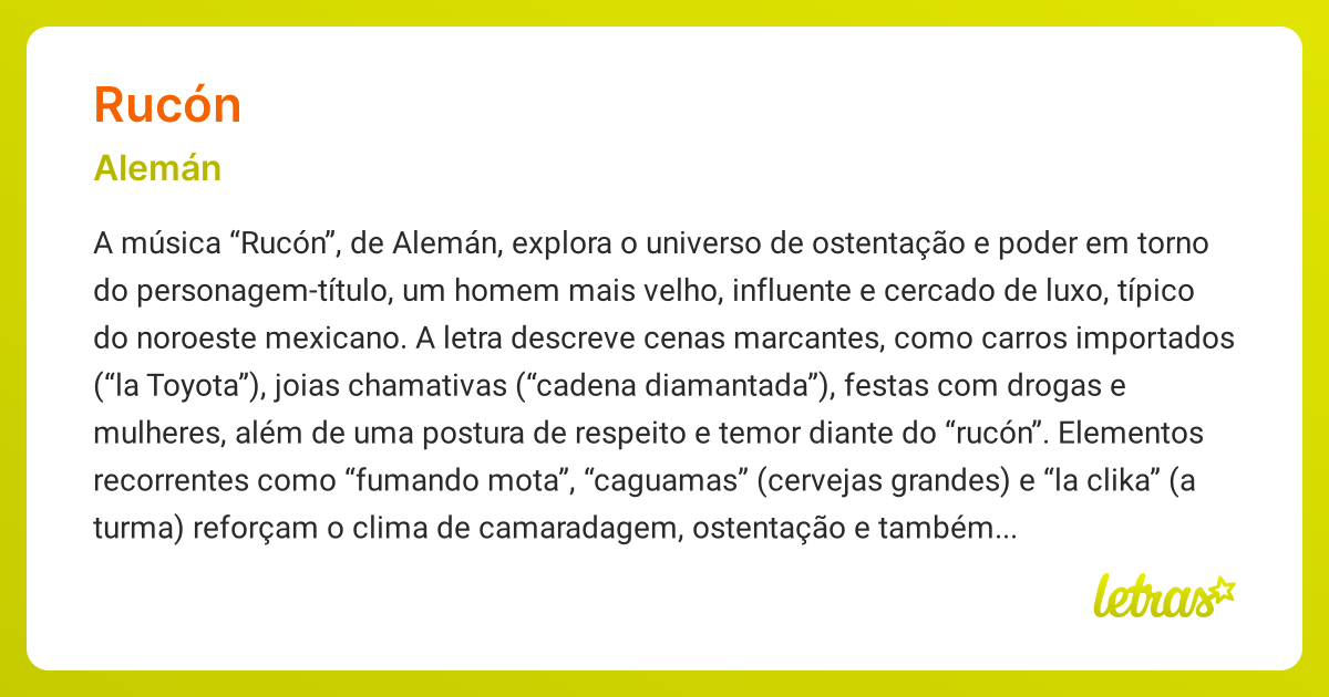 Significado da música RUCÓN (Alemán) - LETRAS.MUS.BR