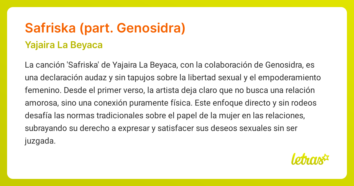 Significado de la canción SAFRISKA (PART. GENOSIDRA) (Yajaira La Beyaca ...