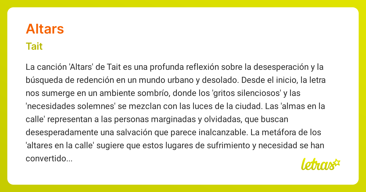 Significado de la canción ALTARS (Tait) - LETRAS.COM