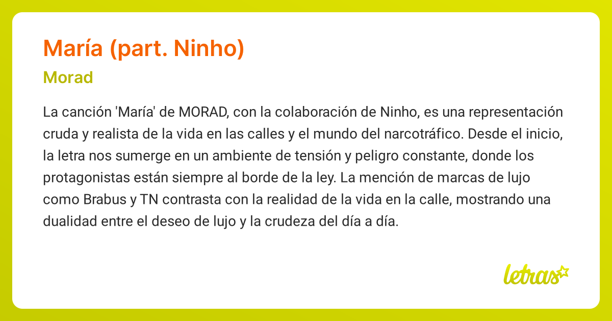 Significado de la canción MARÍA (PART. NINHO) (Morad) - LETRAS.COM