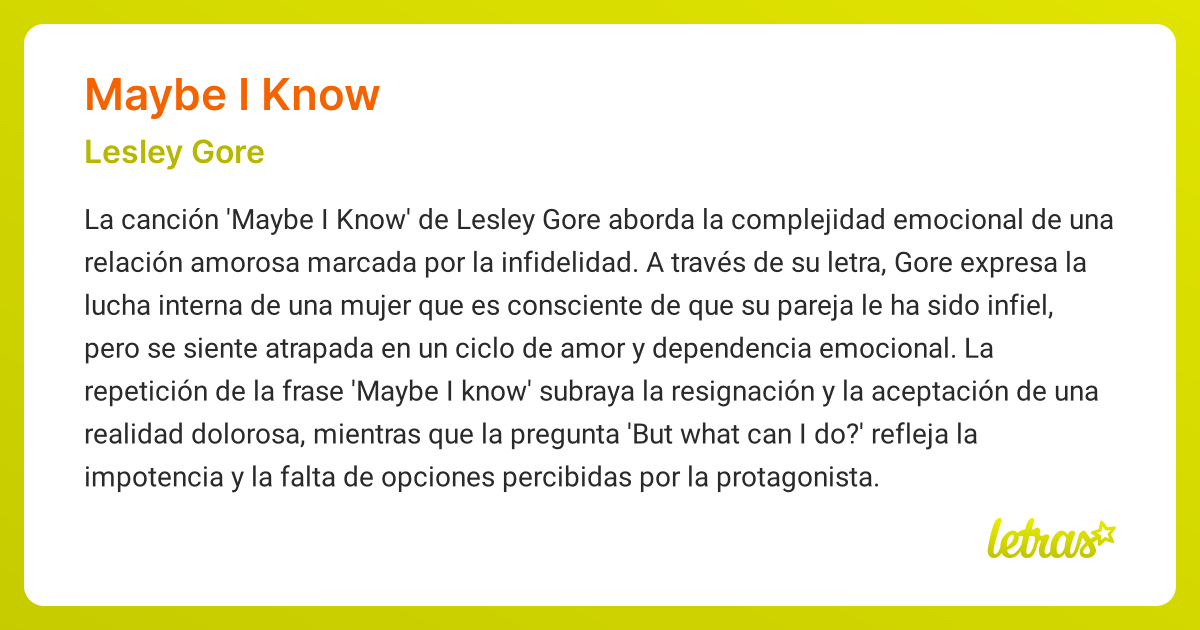 Significado de la canción MAYBE I KNOW (Lesley Gore) - LETRAS.COM