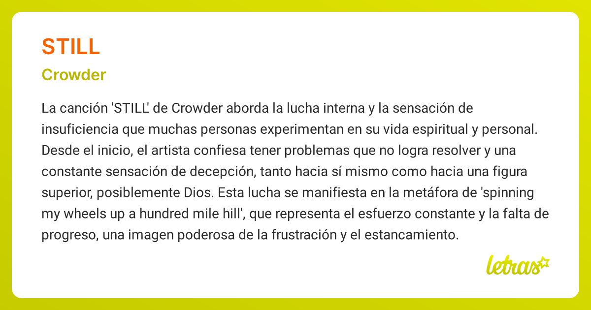 Significado de la canción STILL (Crowder) - LETRAS.COM