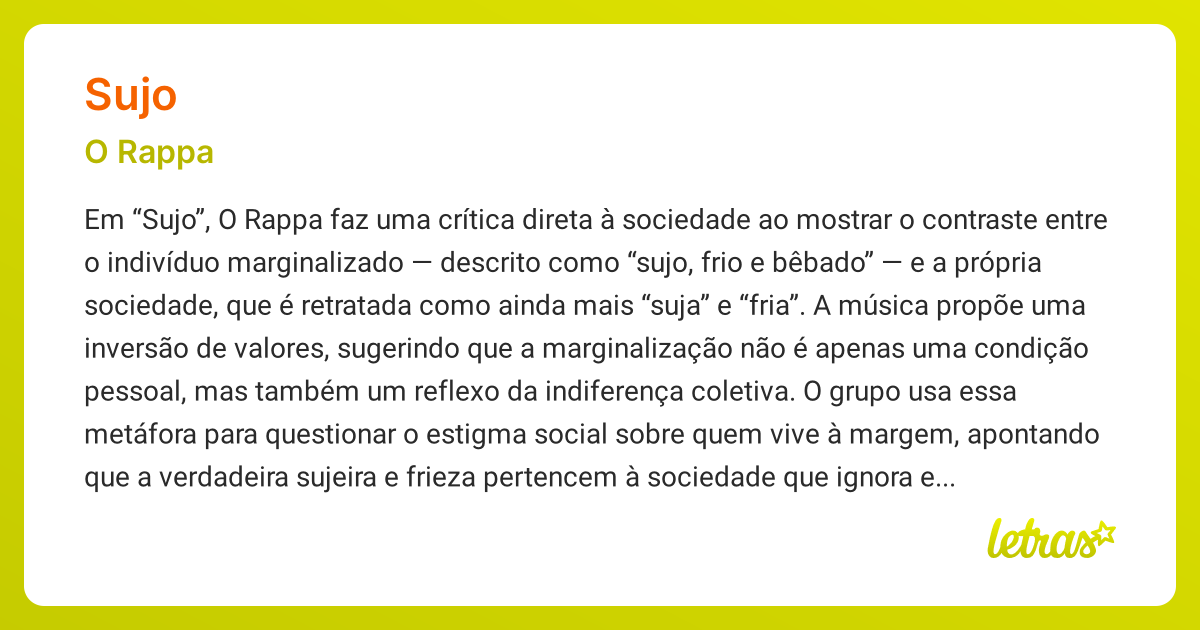 Significado da música SUJO (O Rappa) - LETRAS.MUS.BR