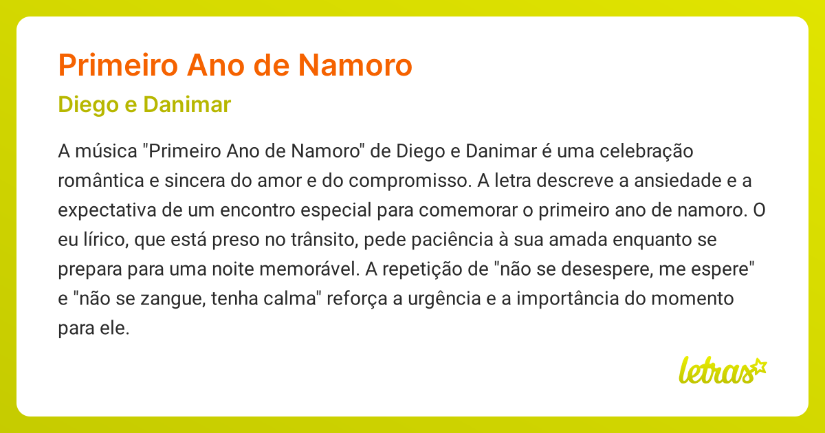 Significado da música PRIMEIRO ANO DE NAMORO (Diego e Danimar) - LETRAS ...