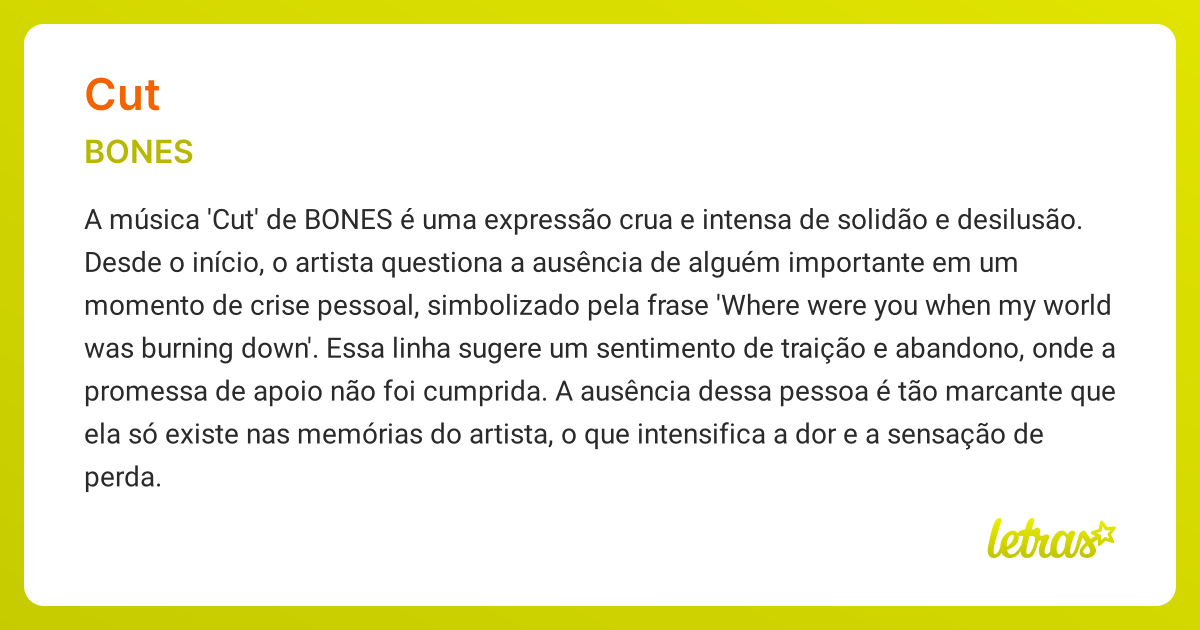 Significado da música CUT (BONES) - LETRAS.MUS.BR